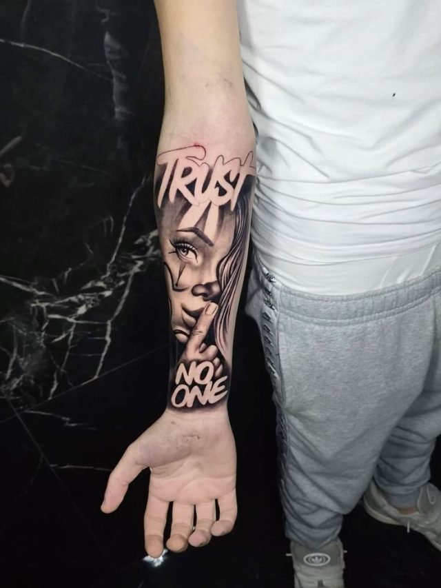 25 Trust No One Tattoo Designs with Lettering, Fonts, Ideas for Men and ...