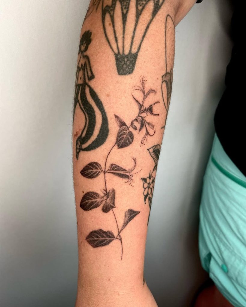 29 Honeysuckle Tattoo Ideas with Fine Line, Neo Traditional, Coral, and ...