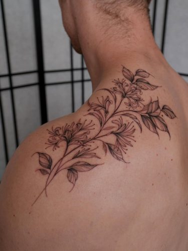 29 Honeysuckle Tattoo Ideas with Fine Line, Neo Traditional, Coral, and ...
