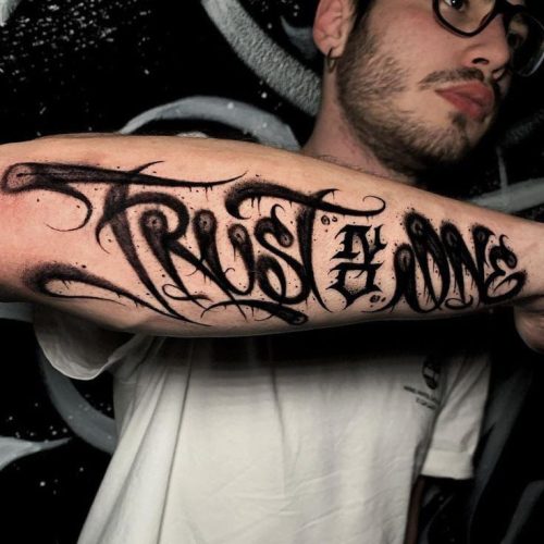25 Trust No One Tattoo Designs with Lettering, Fonts, Ideas for Men and ...