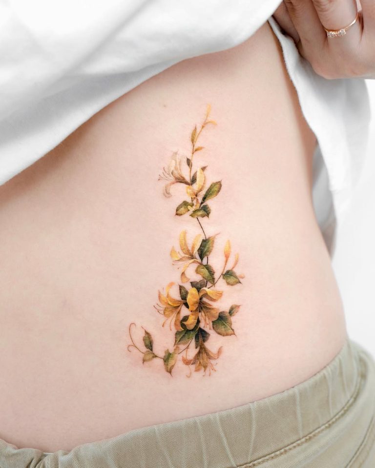 29 Honeysuckle Tattoo Ideas with Fine Line, Neo Traditional, Coral, and ...