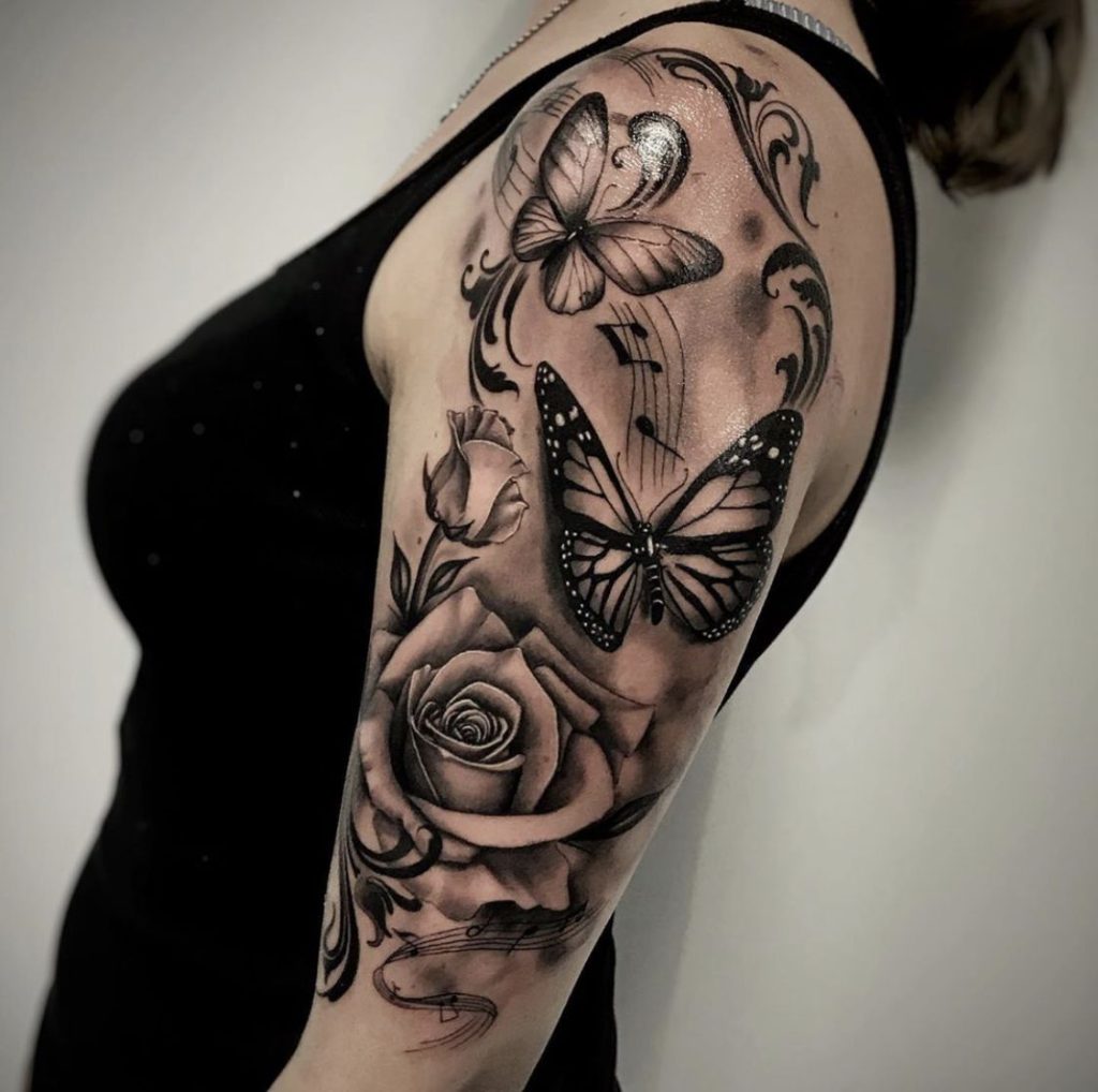 Tattoo Shading Practice Ideas, Flower Rose Butterfly Lotus Designs And ...